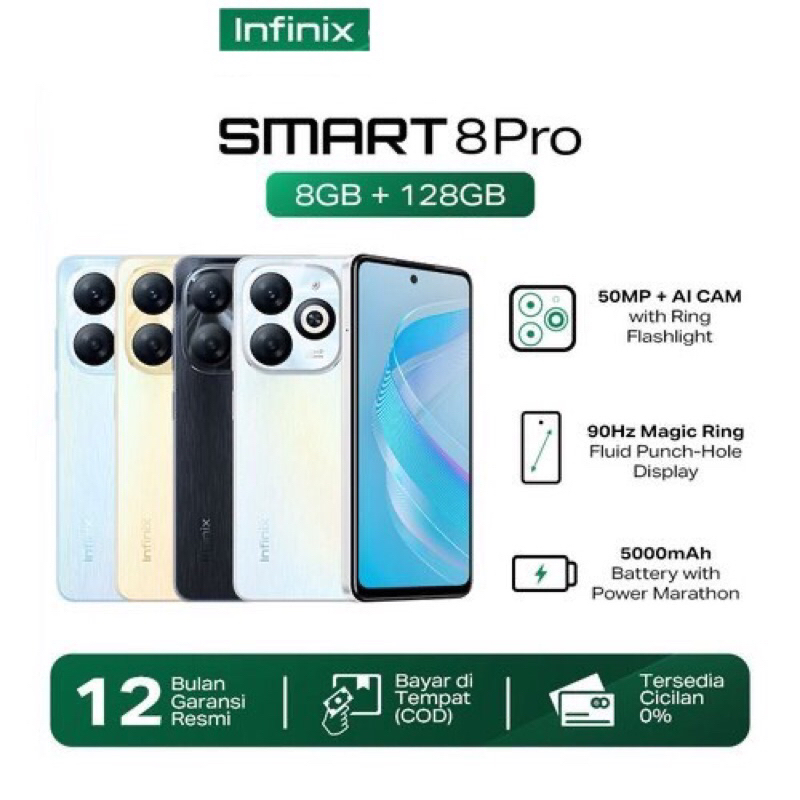 Jual Infinix Smart 8 Pro [8GB/128GB] Extended RAM 8GB - Helio G36 - 50MP Dual Camera - 6.6" IPS ...