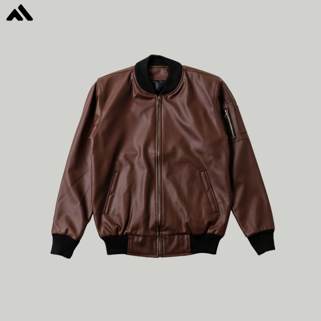 Jual Jaket Kulit Pria Model Bomber Pria Coklat Polos Brand Manta ...