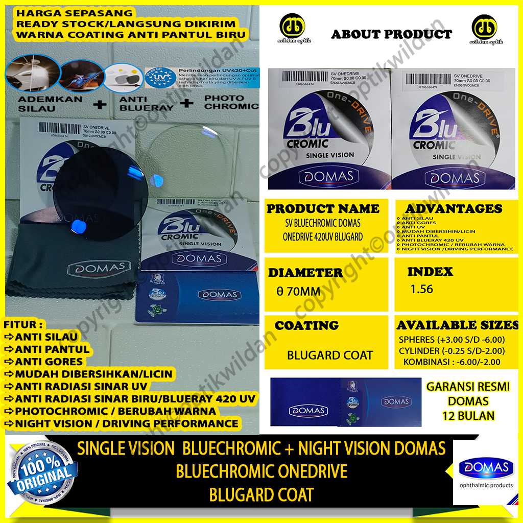 Jual SINGLE VISION DOMAS ONEDRIVE/NIGHT VISION/ BLUECHROMIC(BLUERAY ...