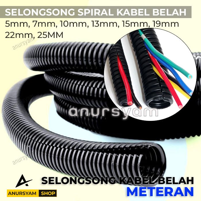Jual Selongsong Spiral Kabel Belah 5mm 7mm 10mm 13mm 15mm 19mm 22mm ...