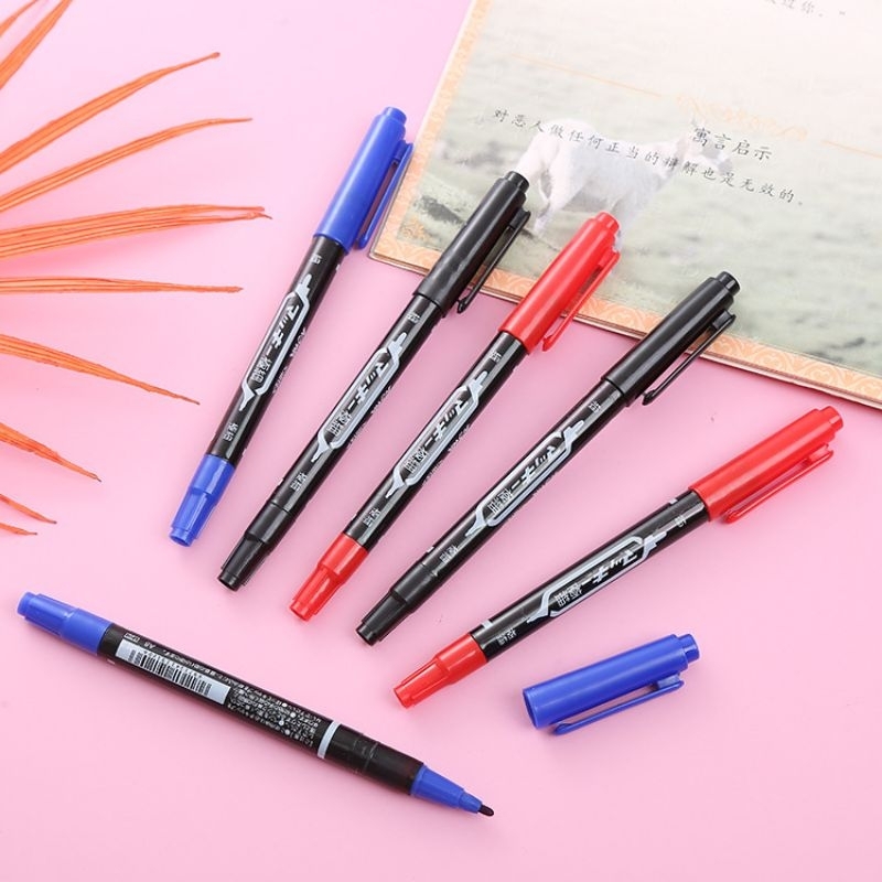 Jual (1pcs ) Pulpen Spidol Permanent Dual Tip 2 in 1 / Pena Marker Dua ...