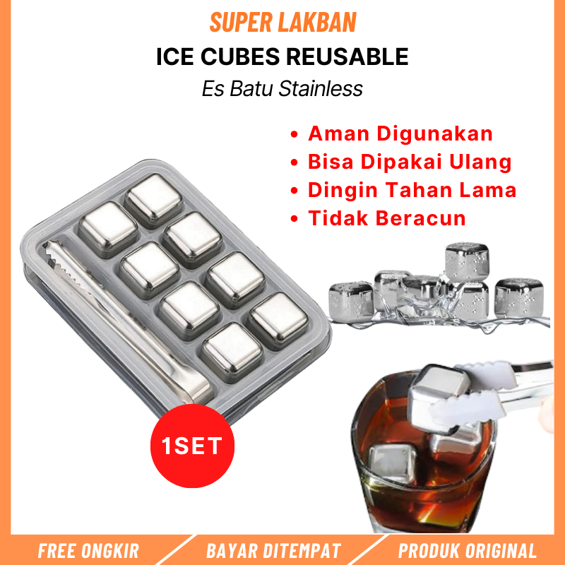 Jual Es Batu Stainless Pendingin Minuman Ice Cubes Reusable Isi 8 PCS ...