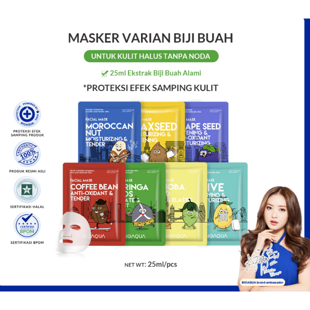 Jual BIOAQUA Sheet Mask Masker Wajah Biji Buah Face Mask 25ml | Shopee Indonesia