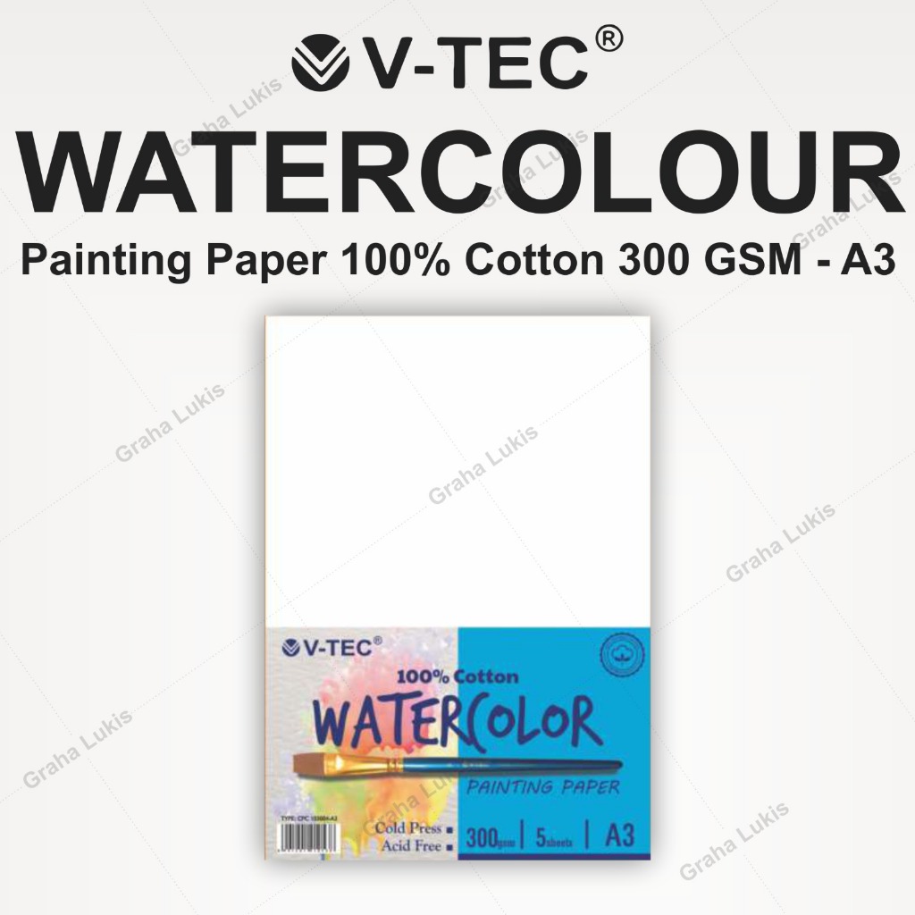 Jual V-TEC 100 % Cotton Watercolour Paper A3 300 Gsm - Lembaran ...