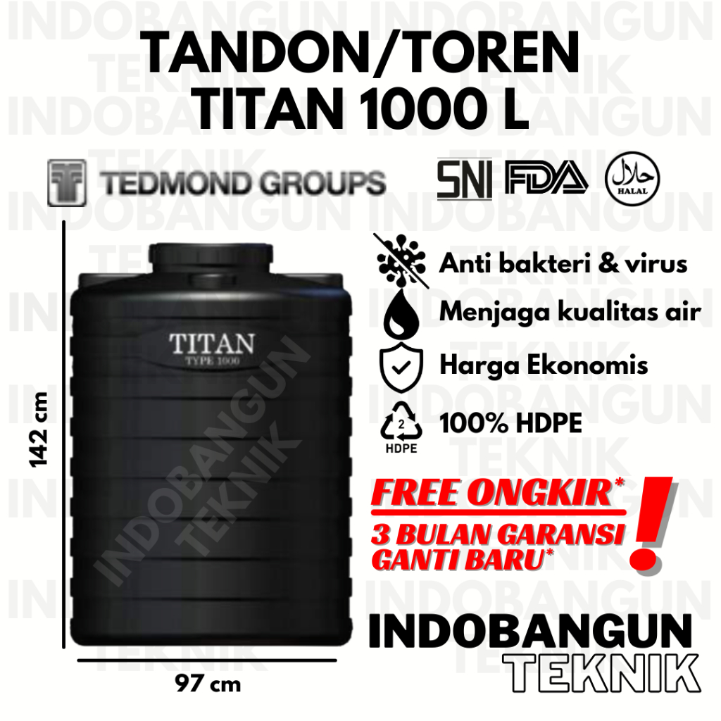 Jual Tandon Toren Tangki Air Titan 1000 Liter Harga Murah Tedmond Grand ...
