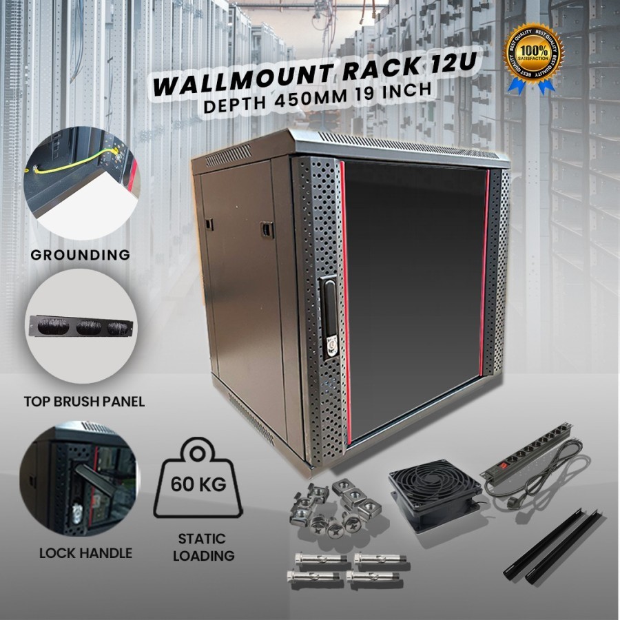 Jual wallmount rack 12U single door/rack server 12u depth 500mm ...