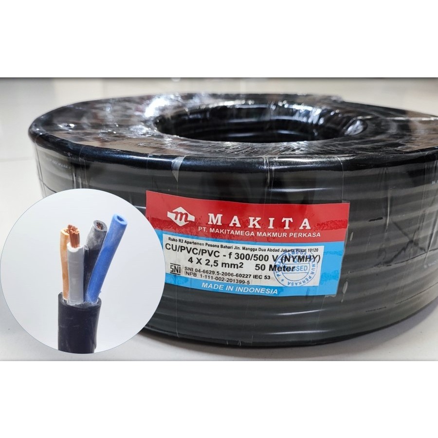 Jual Kabel Makita NYYHY meteran 4 x 2,5 per 10 meter Serabut Tembaga Hitam 4x2,5 | Shopee Indonesia