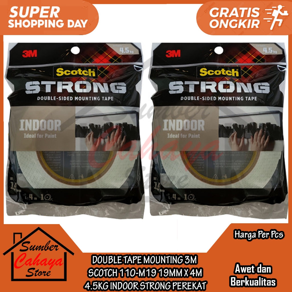 Jual DOUBLE TAPE MOUNTING 3M SCOTCH 110-M19 19MM X 4M 4.5KG INDOOR STRONG PEREKAT ISOLASI ...