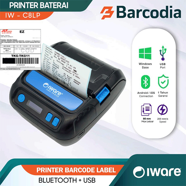 Jual Mobile Printer Thermal Barcode Stiker Label CX805 IWARE IW-C8LP ...