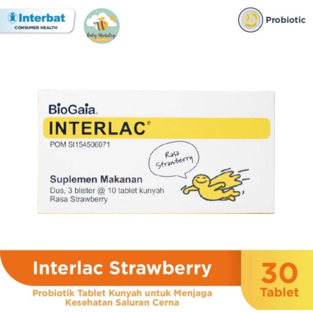 Jual Interlac probiotic Tablet Kunyah strawberry - 3 strip @10 tablet ...
