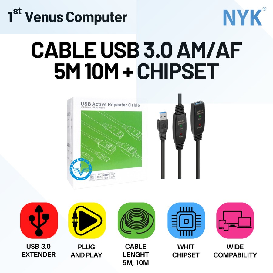 Jual Kabel Extension 5M 10M NYK USB 3.0 Active repeater cable with ...