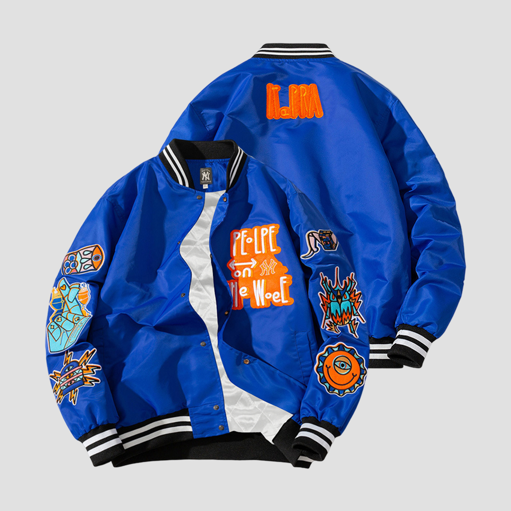 Jual Zylion - Jaket Varsity Baseball Pria Wanita Taslan Hitam Full ...