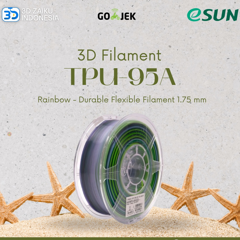 Jual eSUN 3D Filament TPU-95A Rainbow Durable Flexible Filament 1.75 mm ...