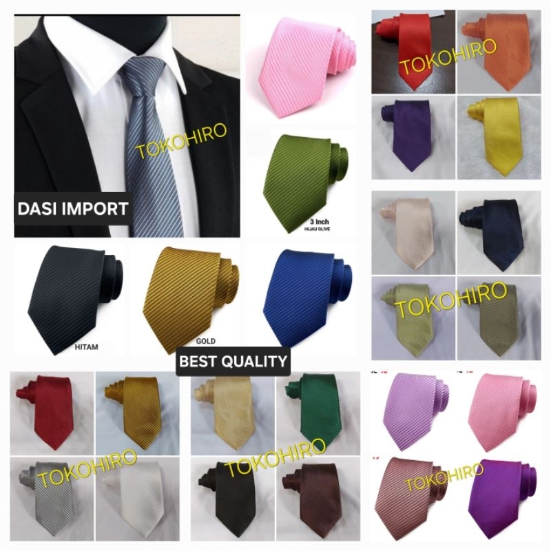 Jual Dasi salur polos bahan halus 3inch 8cm putih abu silver hitam abu ...