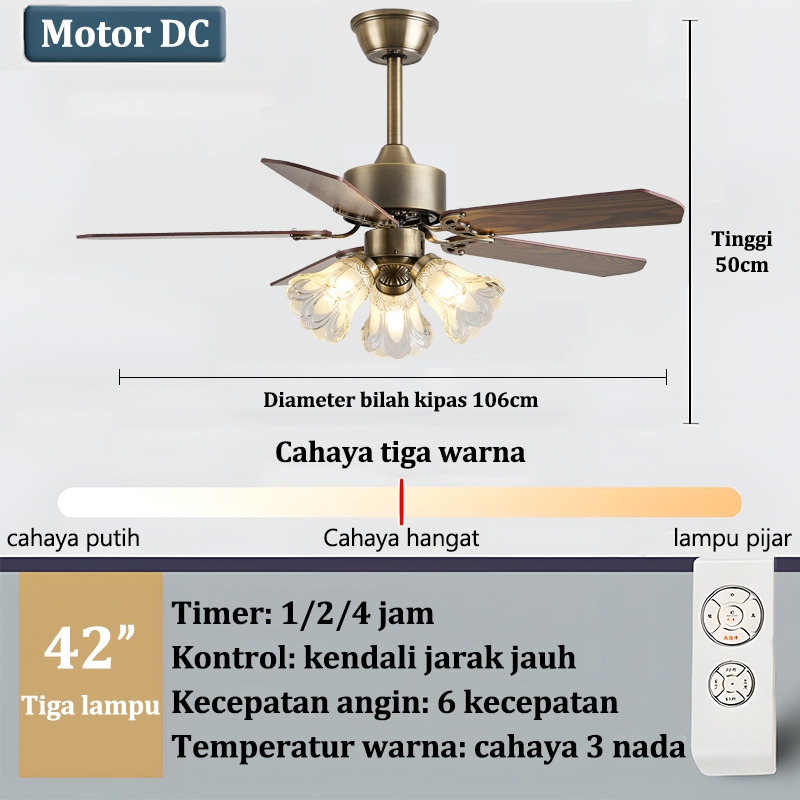 Jual Lampu Kipas Angin Gantung Plafon 42/52 inch Bohlam E27 dan 3 Speed ...