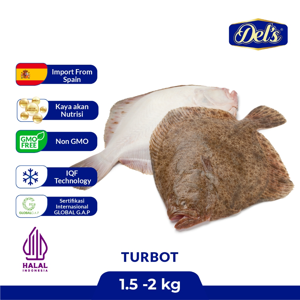 Jual Del's Turbot Fish Whole / Ikan Turbot / Ikan Sebelah Premium - 1.5 ...