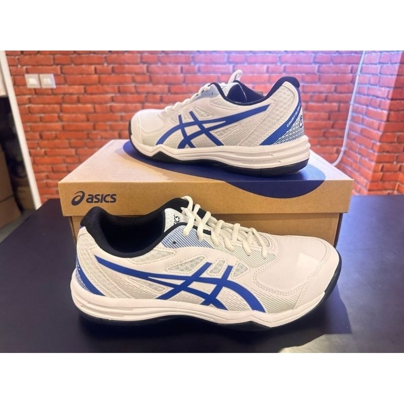 Jual Asics Court Slide 3 Men ( White / Tuna Blue ) | Shopee Indonesia