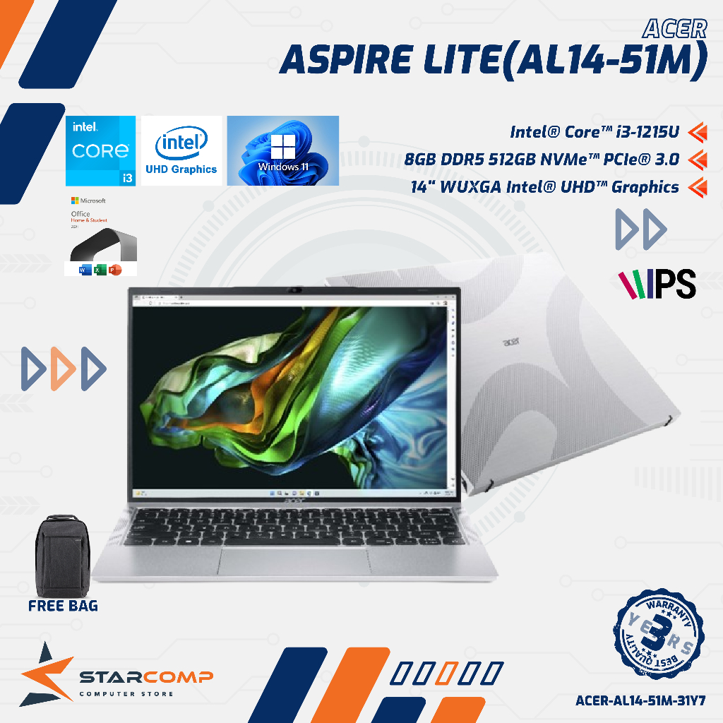 Jual ACER Aspire Lite AL14-51M I3-1215U 8GB 512GB SSD 14" WUXGA W11 OHS ...