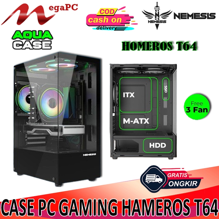 Jual PC CASE GAMING / Cassing Hameros T64 M-ATX NYK Nemesis Free 3Fan ...