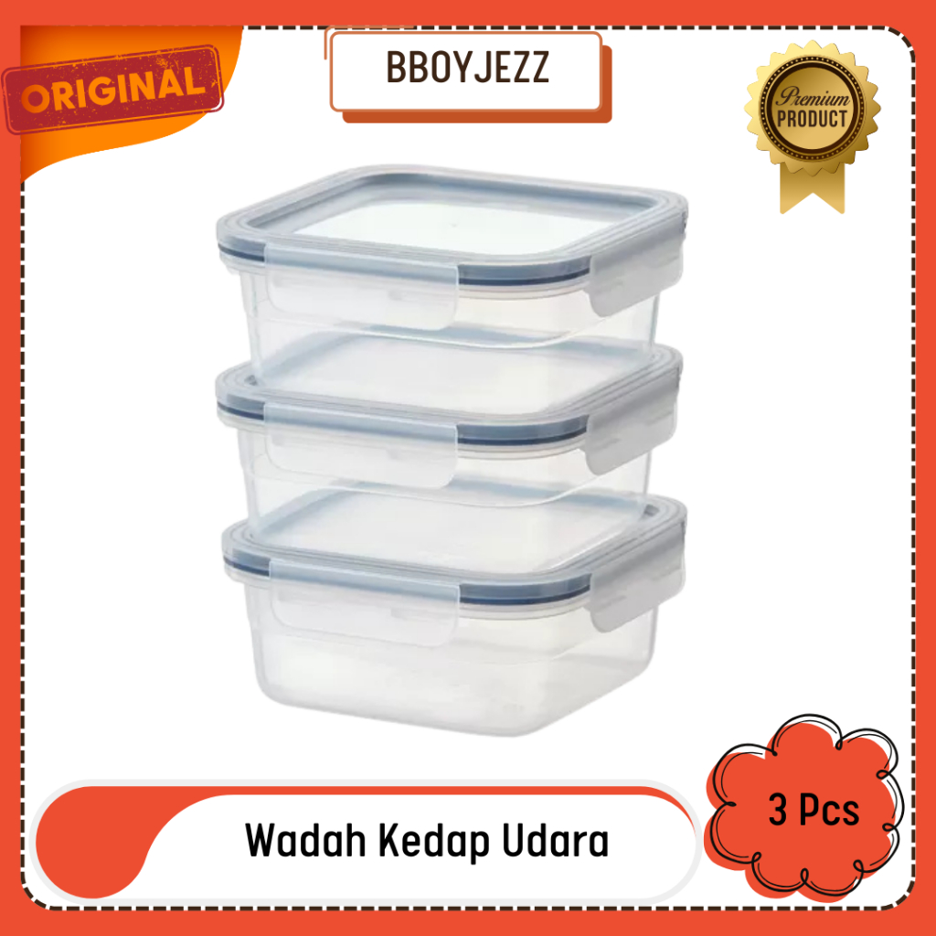 Jual Kotak makan dengan tutup anti bocor ( isi 3 pcs ) wadah penyimpanan serbaguna 750 ml ...