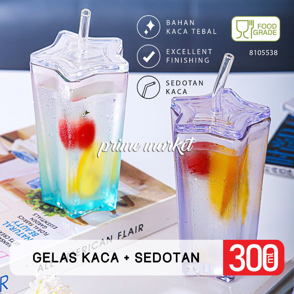 Jual Gelas Minum Kaca Sedotan Gelas Kaca Aesthetic Bentuk Bintang ...