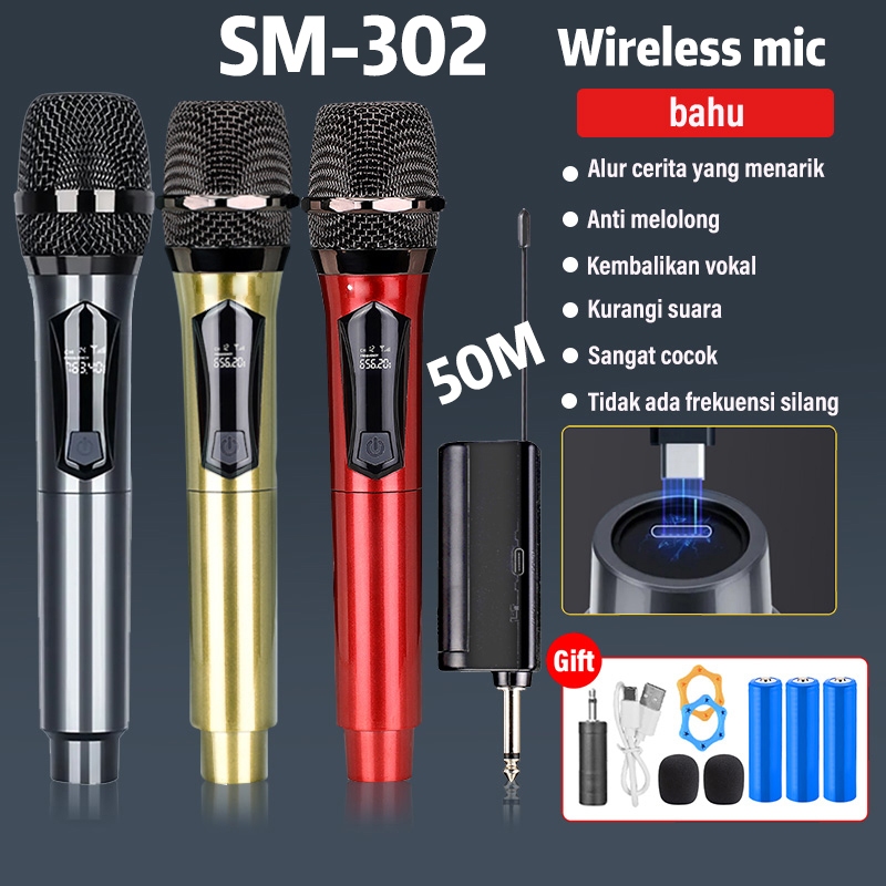 Jual mic wireless SM-302 Karaoke Profesional Microphone Tanpa Kabel Murah Double MIC | Shopee ...