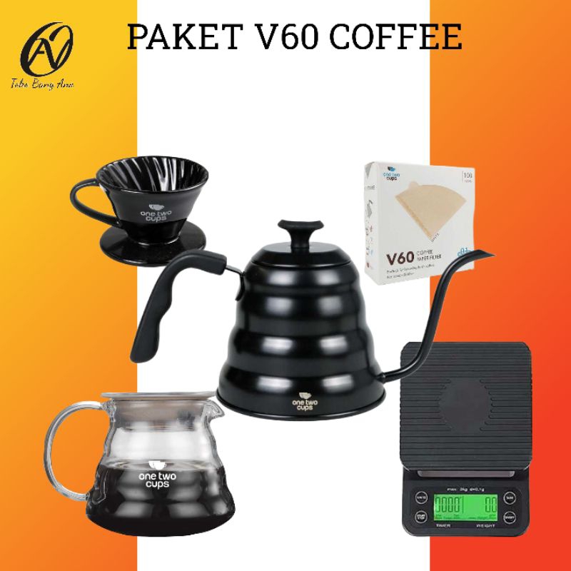 Jual Paket v60 alat seduh kopi manual brew kettle thermometer black ...