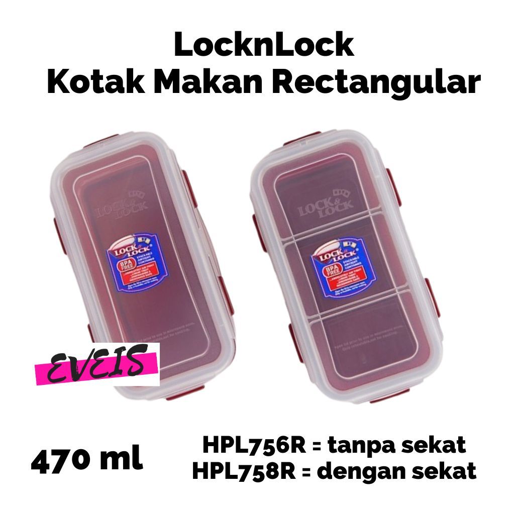 Jual LocknLock - Kotak Makan Rectangular 470ML - Merah - HPL756R (Tanpa ...