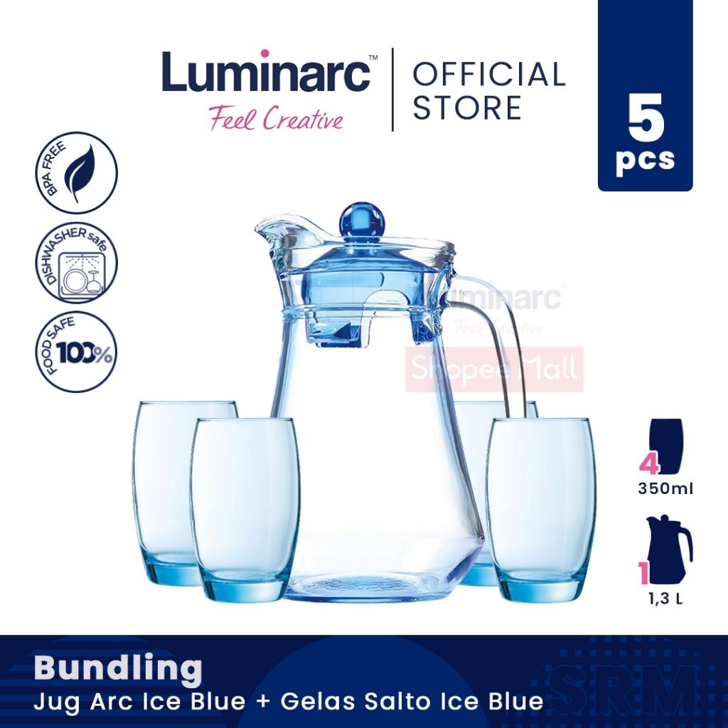 Jual Luminarc Bundling Jug/Teko Arc Ice Blue (1,3L) + Gelas Salto Ice Blue (350ml x 4pcs ...
