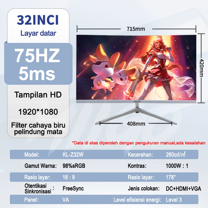 Jual MIIGO - Monitor 32 inci, monitor definisi tinggi, monitor gaming, refresh rate tinggi 144HZ ...