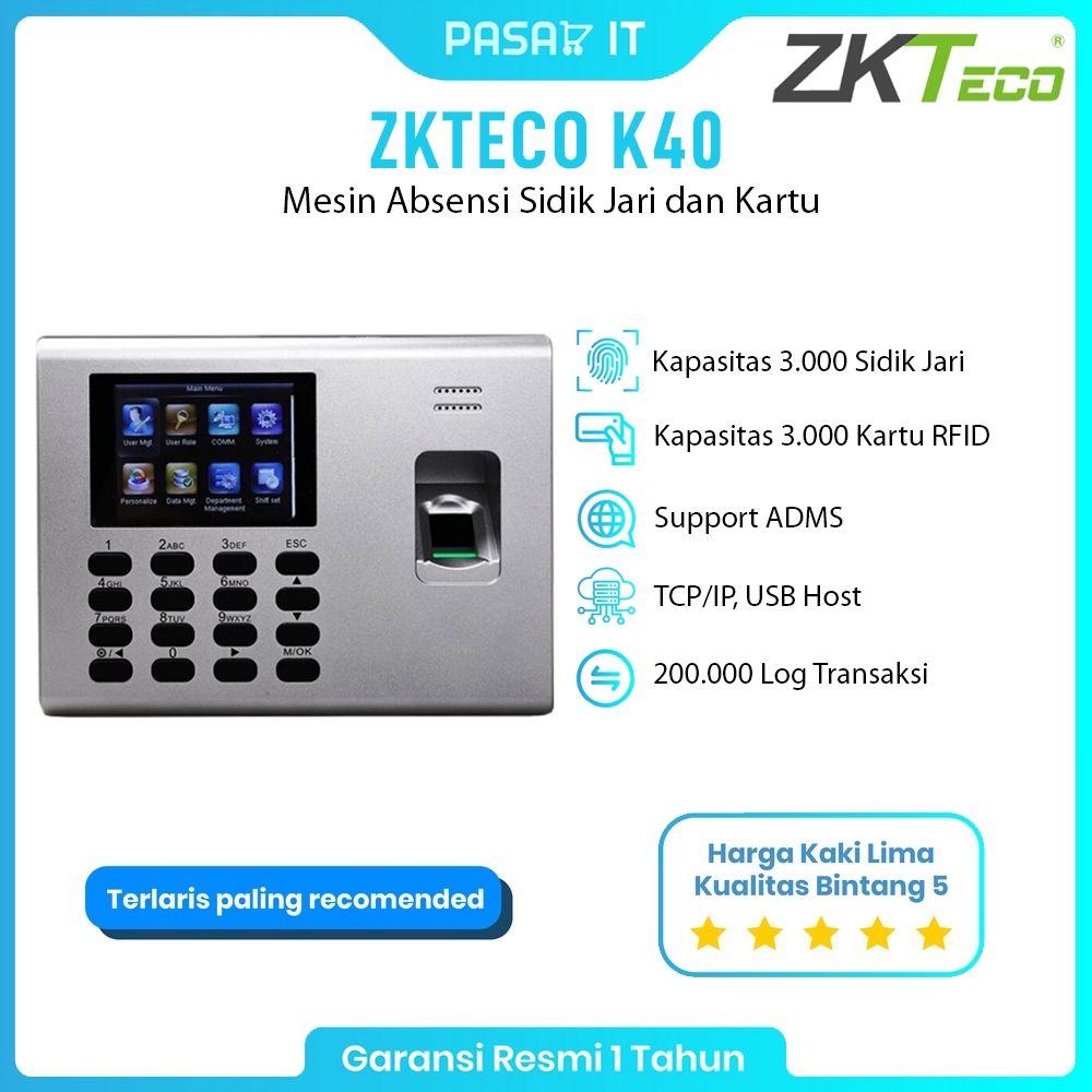 Jual Mesin Absensi dan Akses Kontrol ZKTeco K40 Pro | Bisa Sidik Jari & Kartu RFID Bergaransi ...