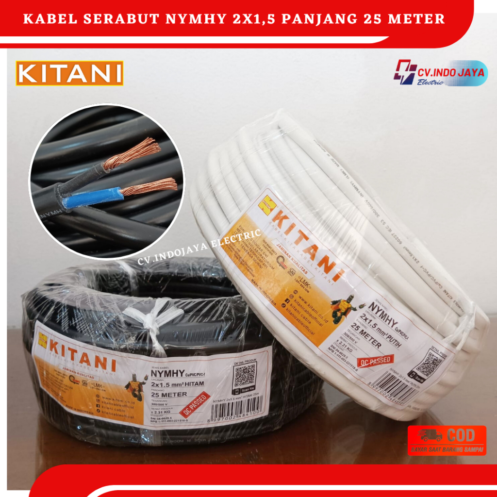 Jual Kabel serabut 2x1.5 panjang 25 meter kabel listrik tembaga murni ...