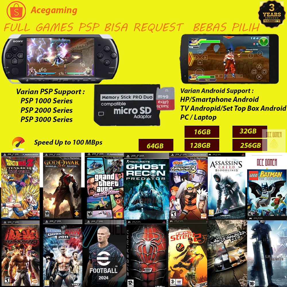 Jual Memmory Card MMC SD Card PSP Full Game + Adaptor PRO Duo Garansi ...