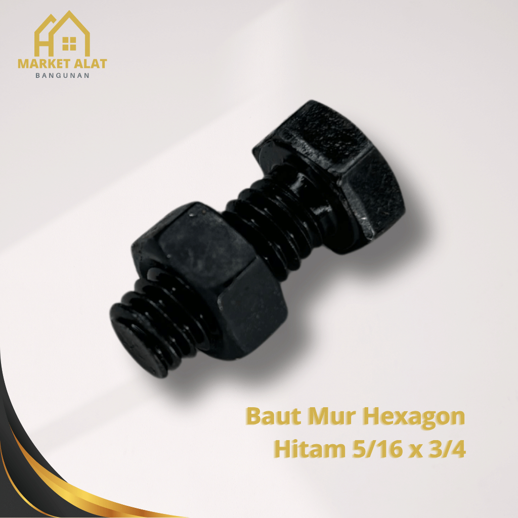 Jual Baut Mur Hitam 5/16 x 3/4 / Baut Kunci 12 Panjang 2 cm 20 mm Drat Kasar Baja Hitam Hexagon ...