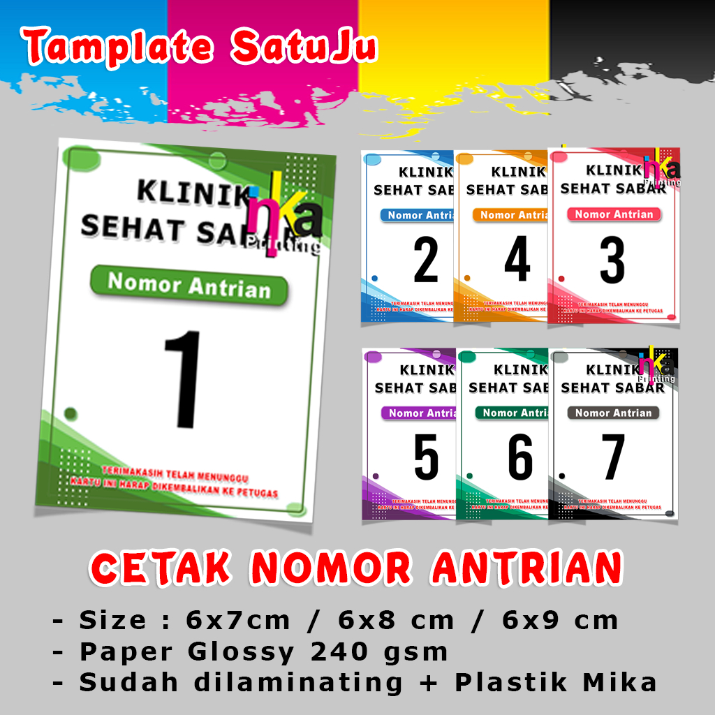 Jual Cetak Nomor Antrian Template SatuJu Laminating Plus Plastik Mika ...