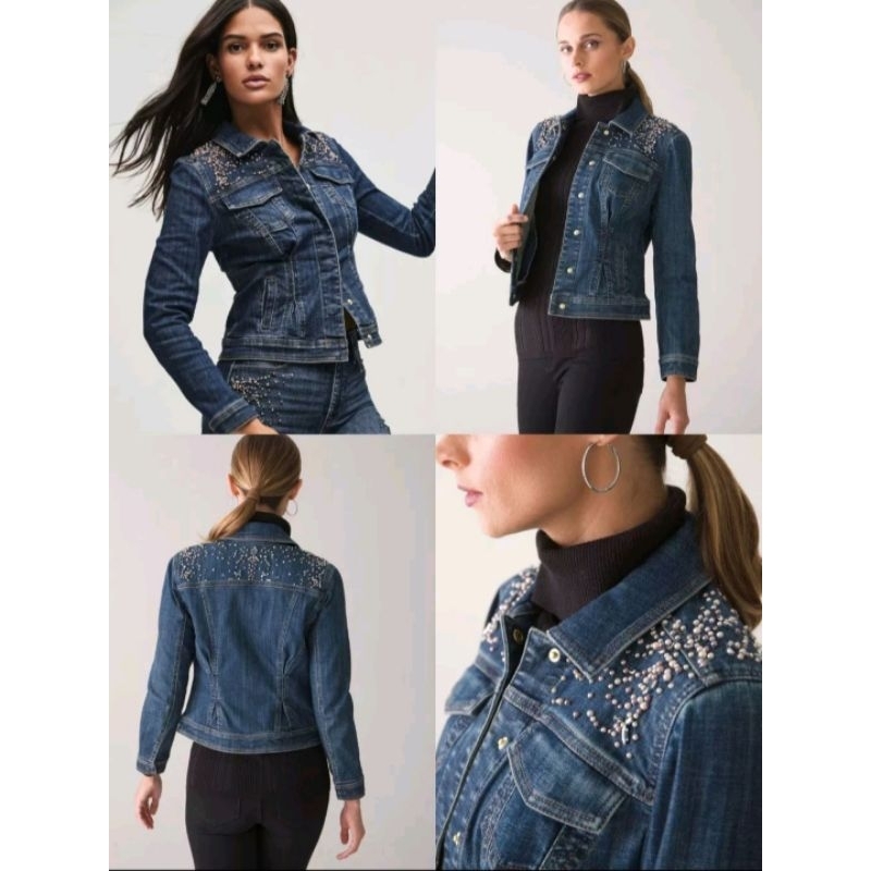 Jual W*BM denim casual blazer jacket top / W#BM beads denim jacket ...