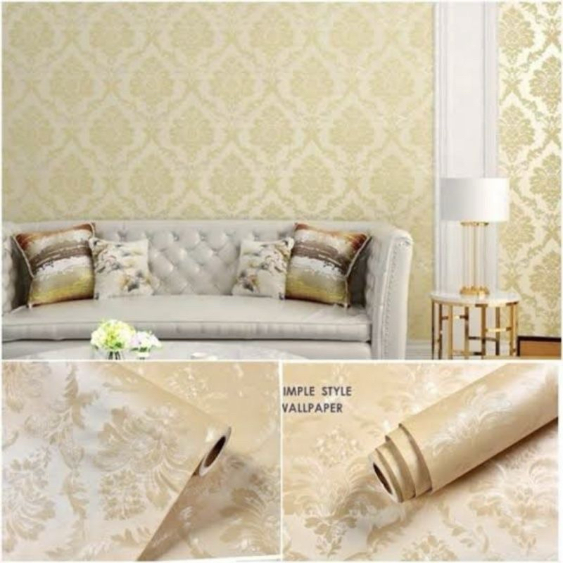 Jual BELI 3 GRATIS 1 // COD Wallpaper Sticker Dinding Motif Polos Putih Salur Batik Bunga ...
