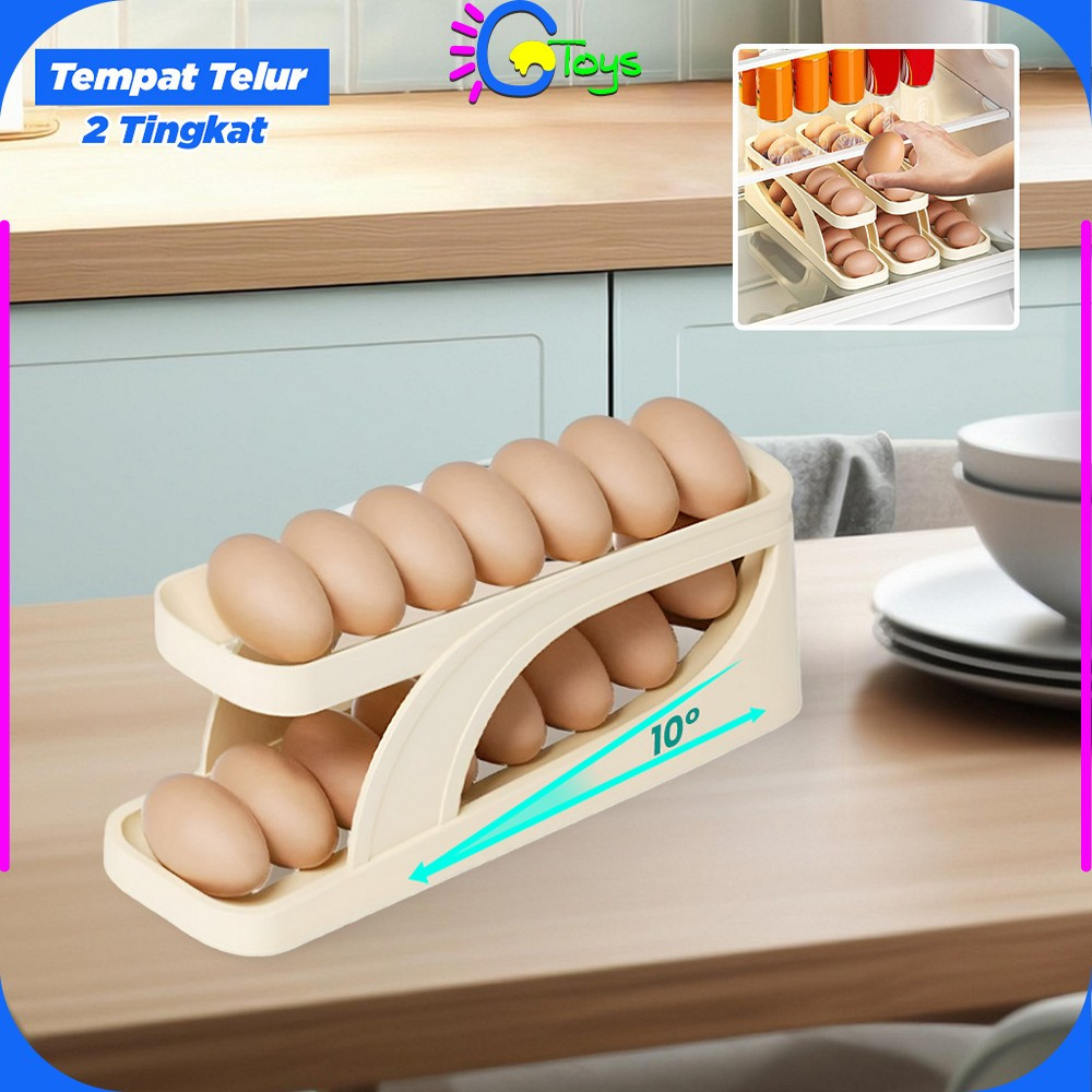 Jual CR-C993 Tempat Telur Ayam Kulkas 2 Tingkat Bergulir Otomatis / Rak ...
