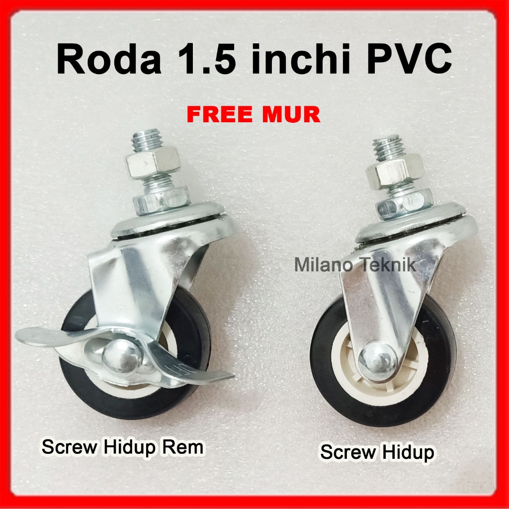 Jual Roda PVC 1.5 inch Screw Hidup /Rem +Mur CASTER Taiwan Troli Nylon ...