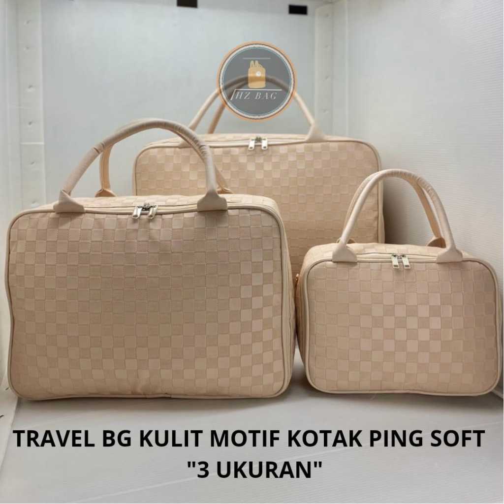 Jual Travel Bag Kulit Waterproof Motif Kotak Warna Ping Soft / Tas ...