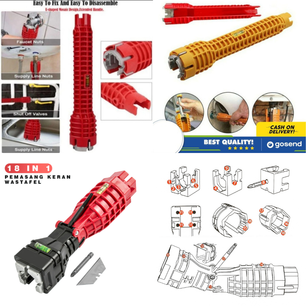 Jual kunci pas wastafel 8 in 1 5 in 1 18 in 1 multifungsi alat pasang ...