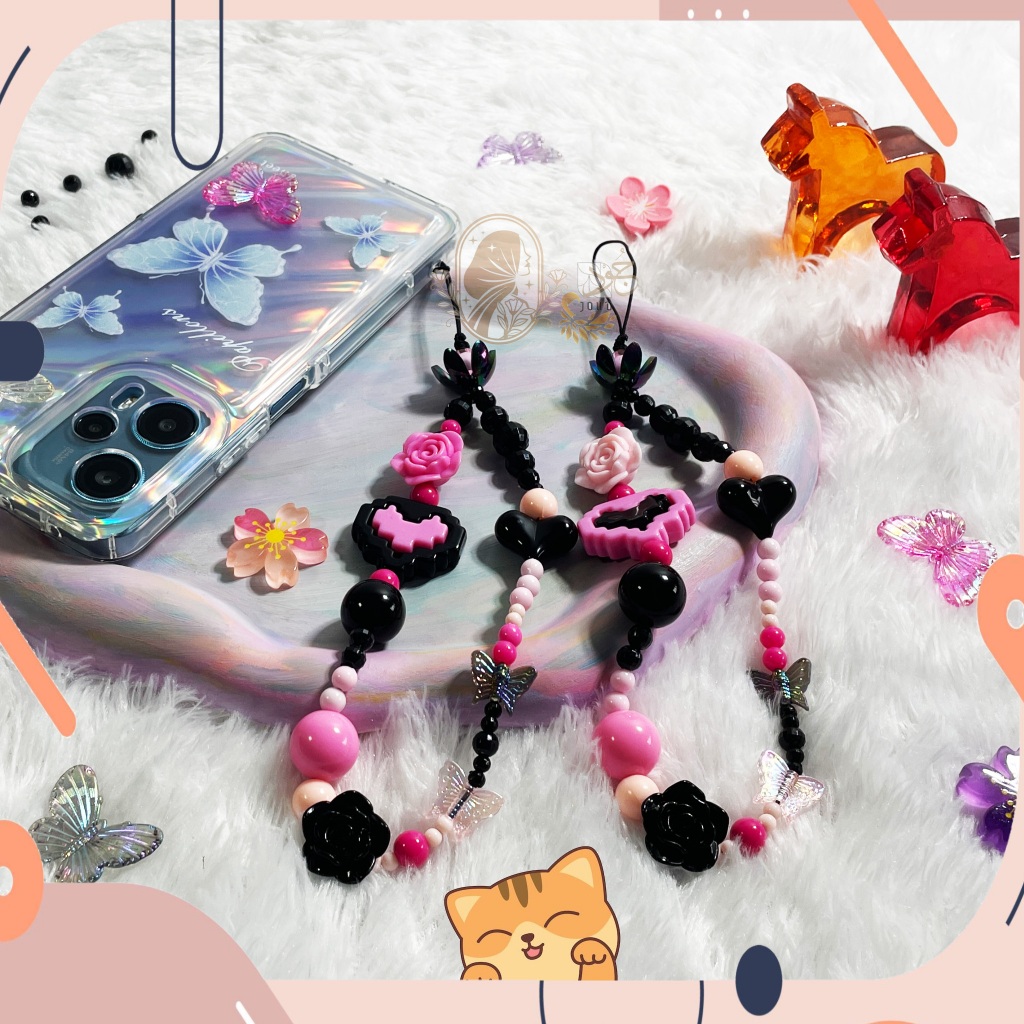 Jual Strap Hp Aesthetic Manik Manik Seri Black Pink | Shopee Indonesia