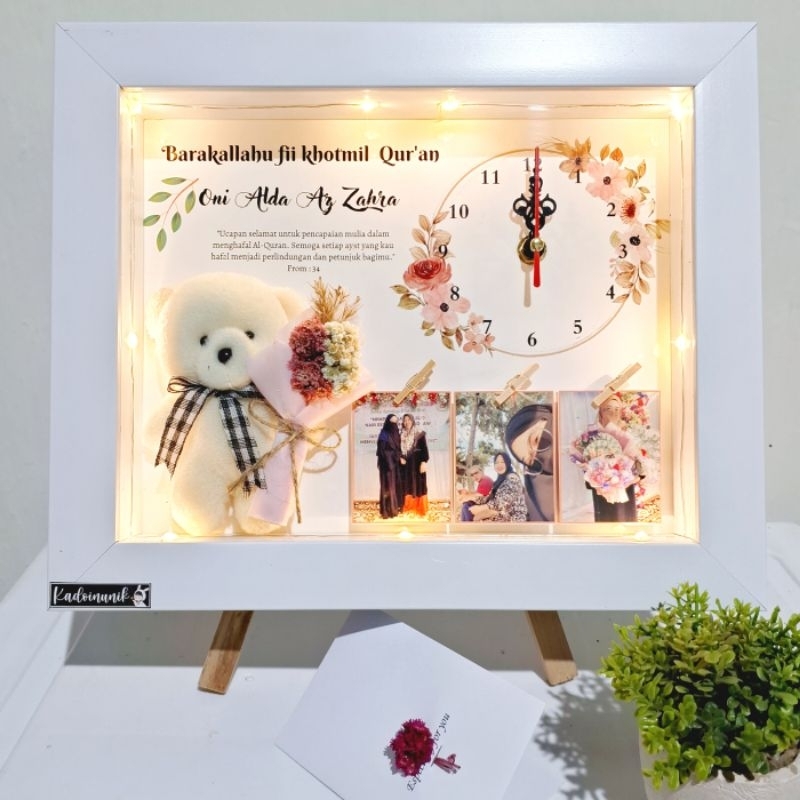Jual flower in frame jam boneka | frame box 3D | gift box | kado wisuda ...