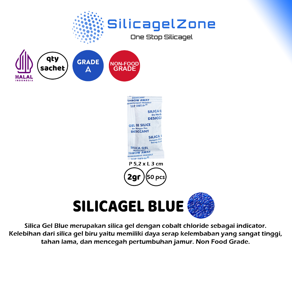 Jual Silica Gel Blue / Silika Gel Biru 1 pack isi 100 sachet TERMURAH ...