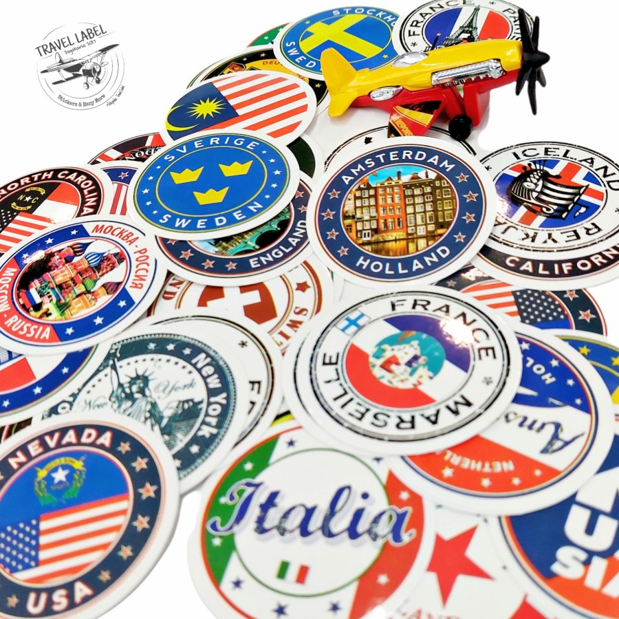 Jual Sticker Koper 1 set 60 Pcs Motif Lambang Bendera Bulat Negara ...