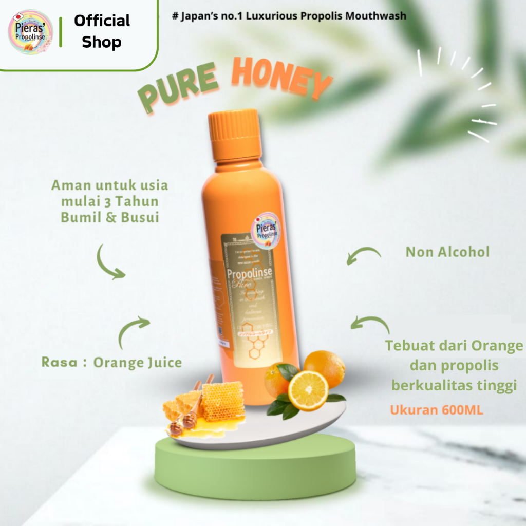Jual Pieras Propolinse Pure Honey Mouthwash 600mL Obat Kumur Bahan Madu ...
