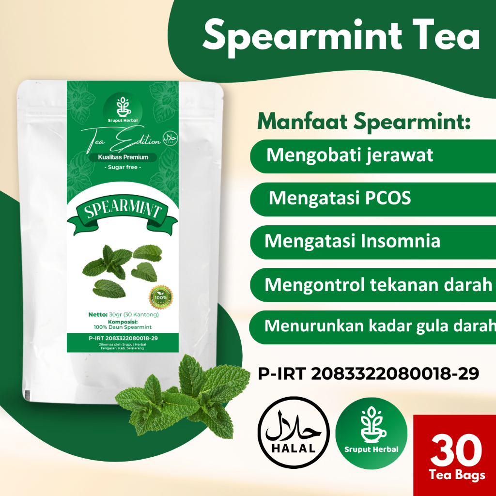 Jual Spearmint Tea | Teh Spearmint untuk Jerawat dan PCOS Isi 30 Tea Bag | Teh Pereda Jerawat ...