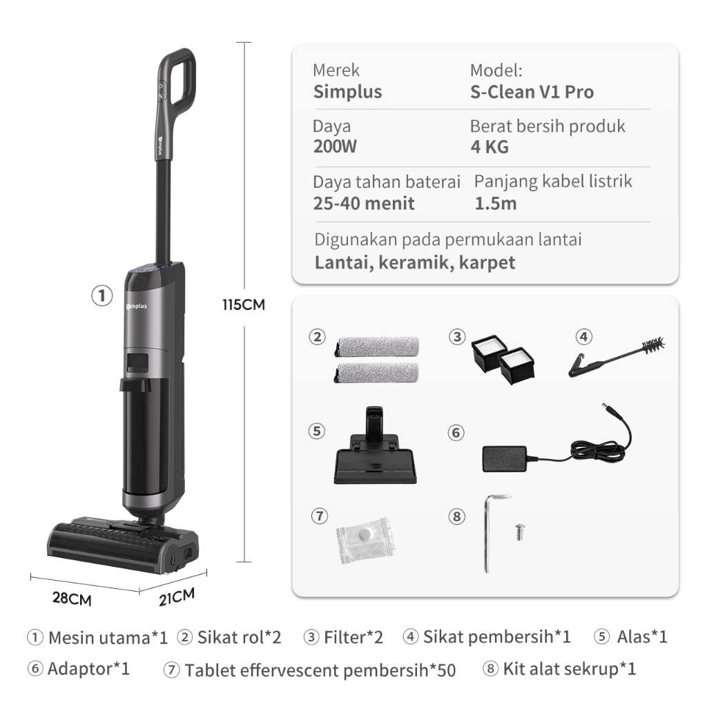 Jual Simplus Wet Dry Vacuum Cleaner Cordless Penghisap Debu Pembersih Karpet 17000PA Smart S ...