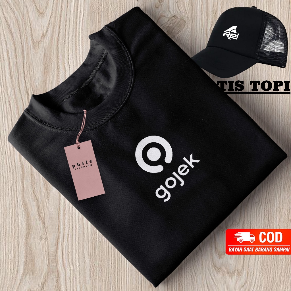 Jual Bonus topi ...!!! Baju Kaos Distro outdoor Logo gojek bulat Lengan ...