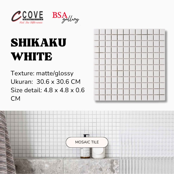 Jual MOSAIC TILE KOTAK SHIKAKU WHITE COVE / MOSAIK PUTIH DINDING LANTAI ...